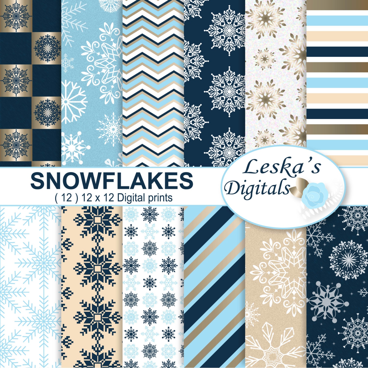 SNOWFLAKE SCRAPBOOK PAPER Holiday Digital Download Christmas digital ...