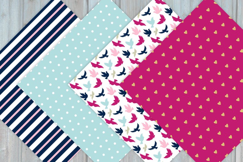 Pretty Digital Paper: "navy, PINK and Gold" Digital Paper Pack of ...