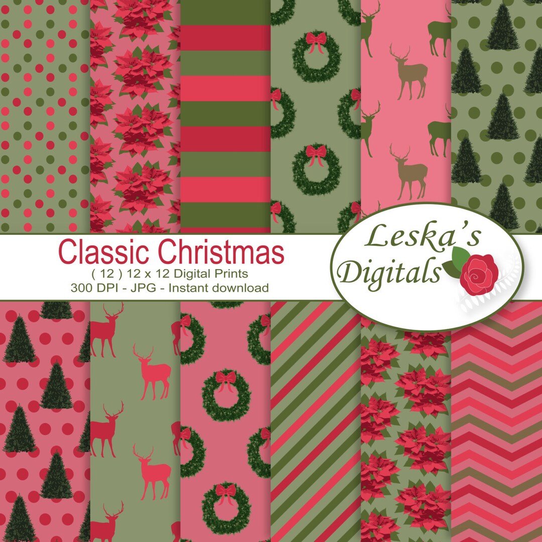 Merry Christmas Digital Paper, Christmas Digital Download, Christmas ...