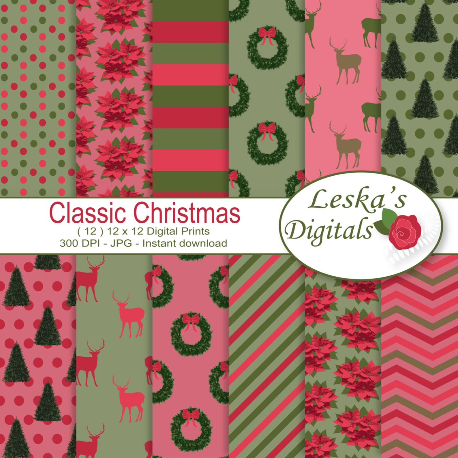 Merry Christmas Digital Paper Christmas Digital Download | Etsy
