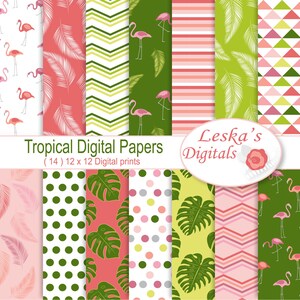 Flamingo Digital Paper "tropical Flamingo" Pattern Design, Tropical ...