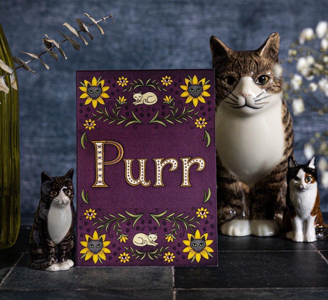 Purr Note Card for Cat Lovers, Altar Decor, Art Print, Postcard - Etsy