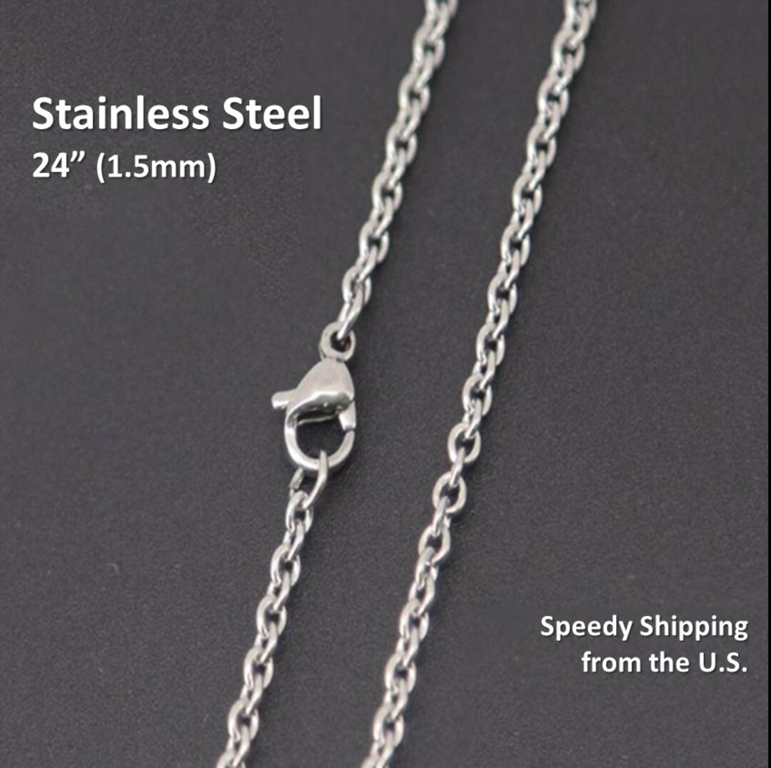 24" (1.5mm) Stainless Steel Finished Necklace Chain (single/bulk ...