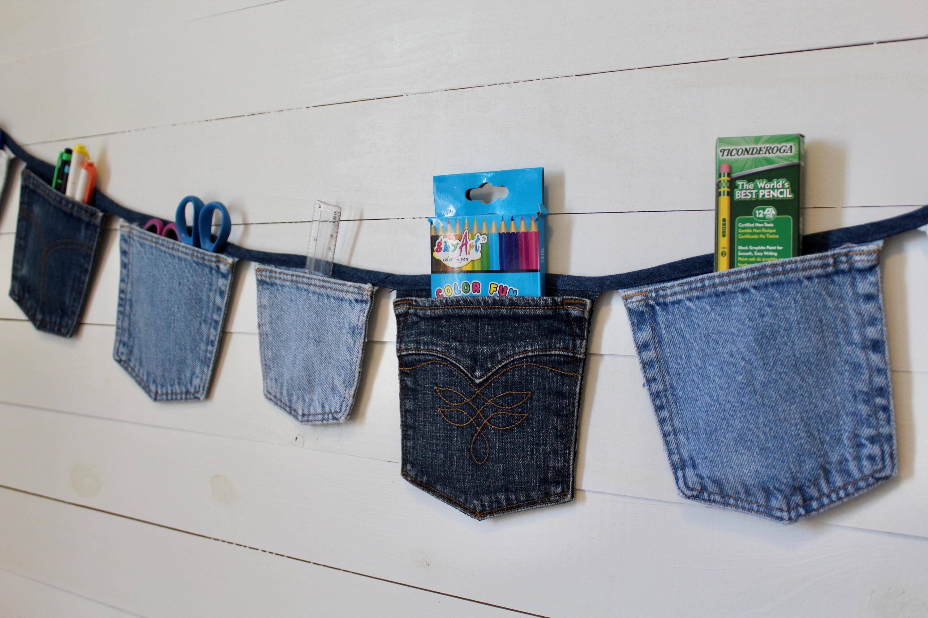 Denim Pocket Banner, Homework Wall Organizer - Etsy