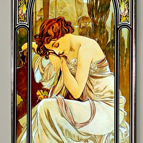 Alphonse Mucha Night Stained Glass and Printing on Canvas. - Etsy