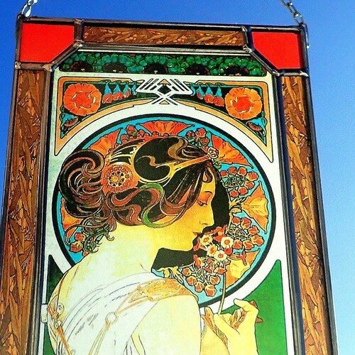 Alphonse Mucha Night Stained Glass and Printing on Canvas. - Etsy