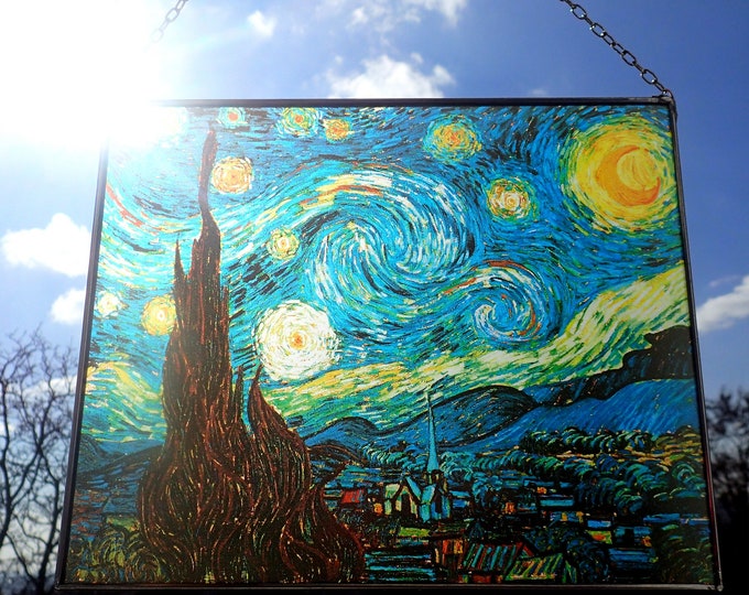 Hand Painted Starry Night, Window Suncatcher, Faux Glass Painting ...