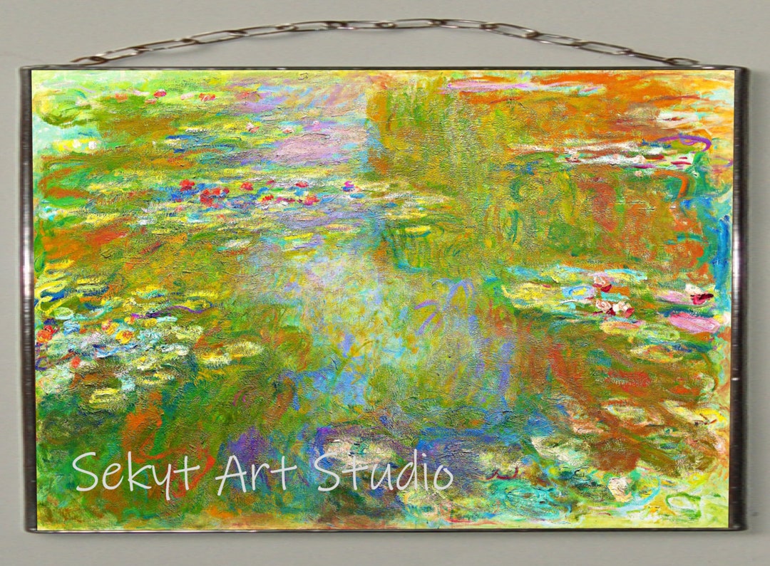 Claude Monet - Water Lily Pond, Stained Glass and Print on Canvas ...