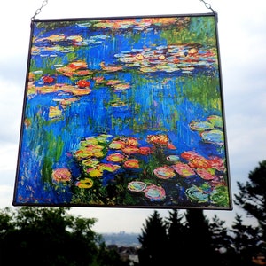 Claude Monet - Water Lilies, Stained Glass and Print on Canvas. Print ...