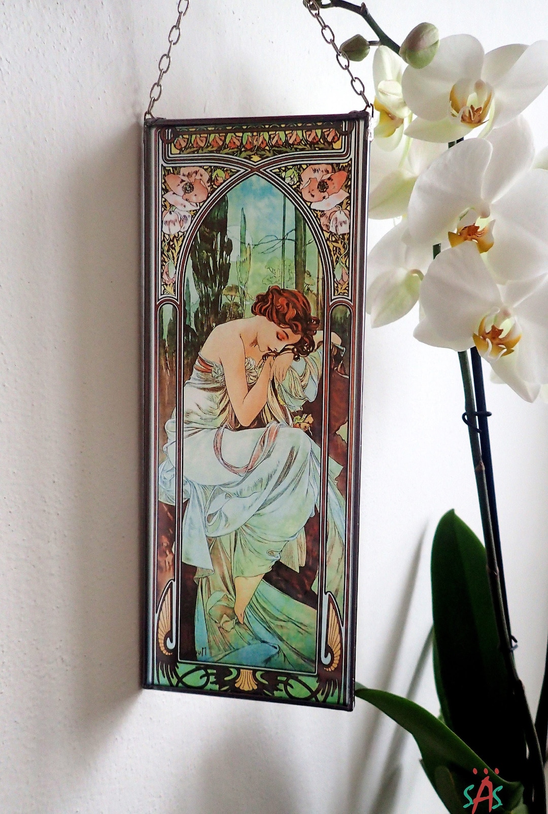 Alphonse Mucha-night I., Stained Glass and Print on Canvas (280 Gsm ...