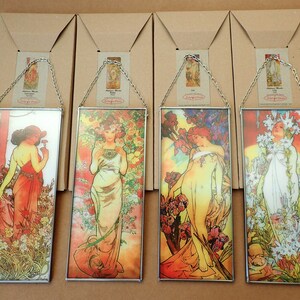 Alphonse Mucha - the Flowers: Iris, Stained Glass and Print on Canvas ...