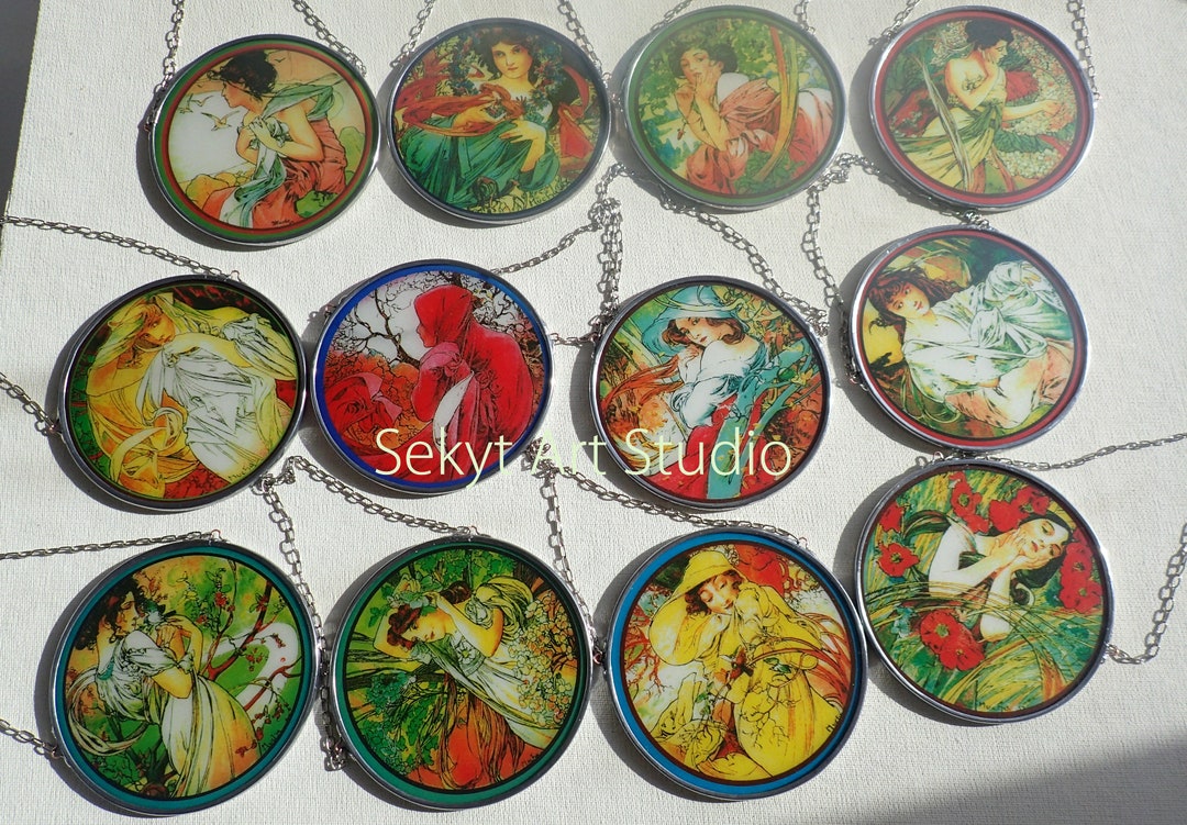 Alphonse Mucha - the Months (1899), Stained Glass and Print on Canvas ...