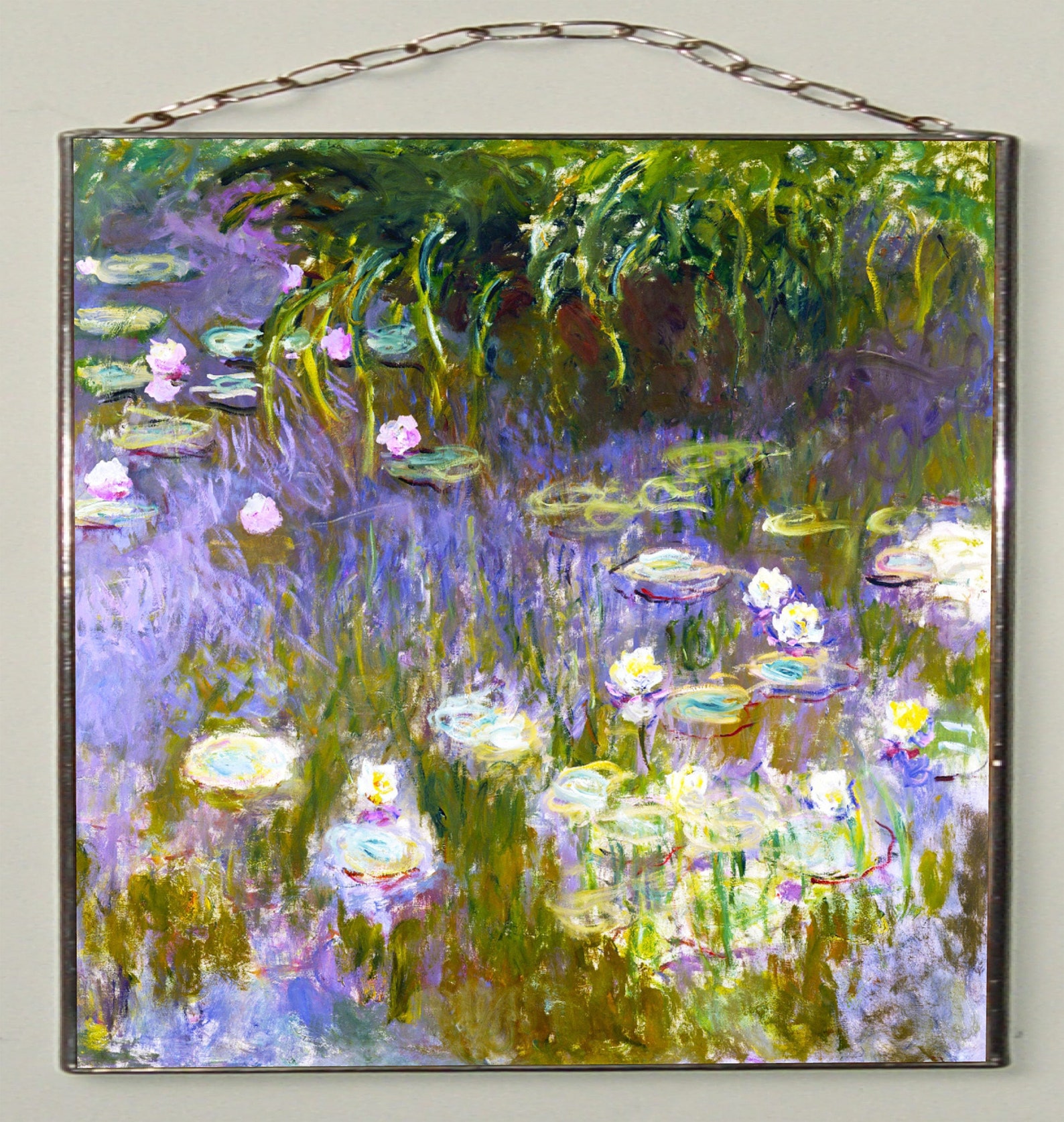 Claude Monet - Water Lilies. Stained Glass and Print on Canvas. Present ...