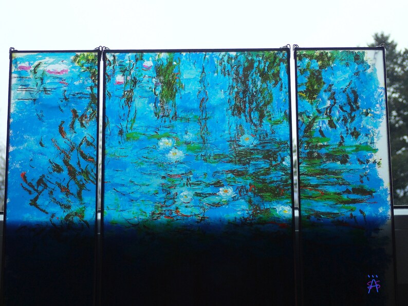 Claude Monet - Blue Water Lilies, Stained Glass and Printing on Canvas ...