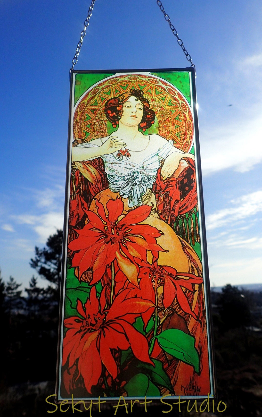 Alphonse Mucha - Ruby, Stained Glass and Print on Canvas. Present,gift ...