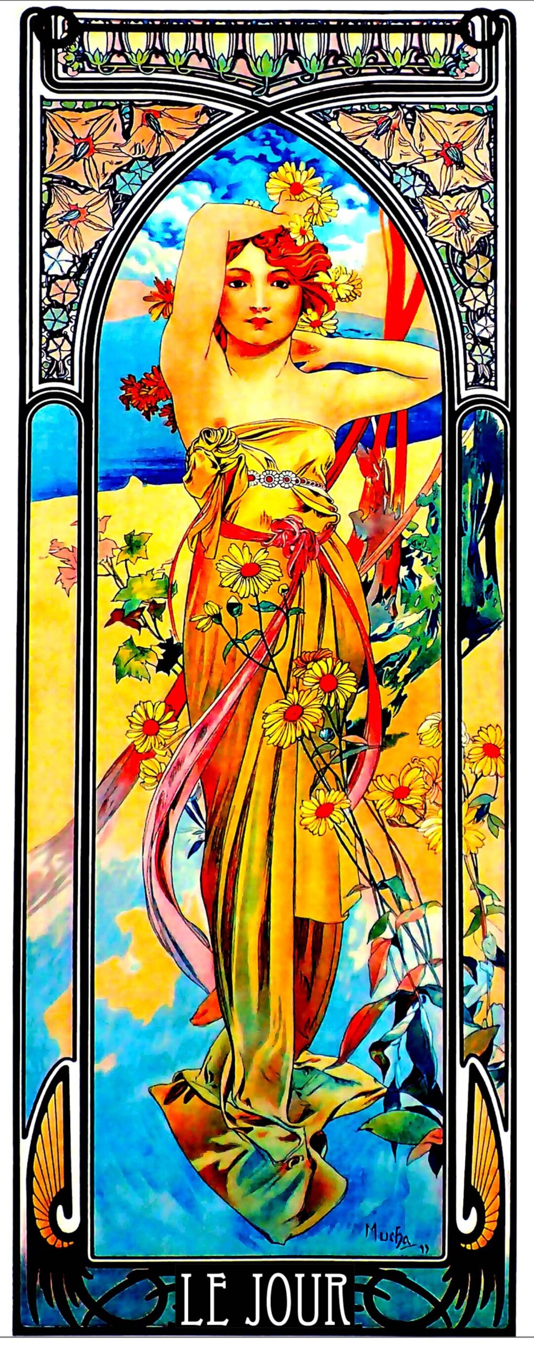 Alphonse Mucha - Day. Stained Glass and Print on Canvas. Present, Gift ...