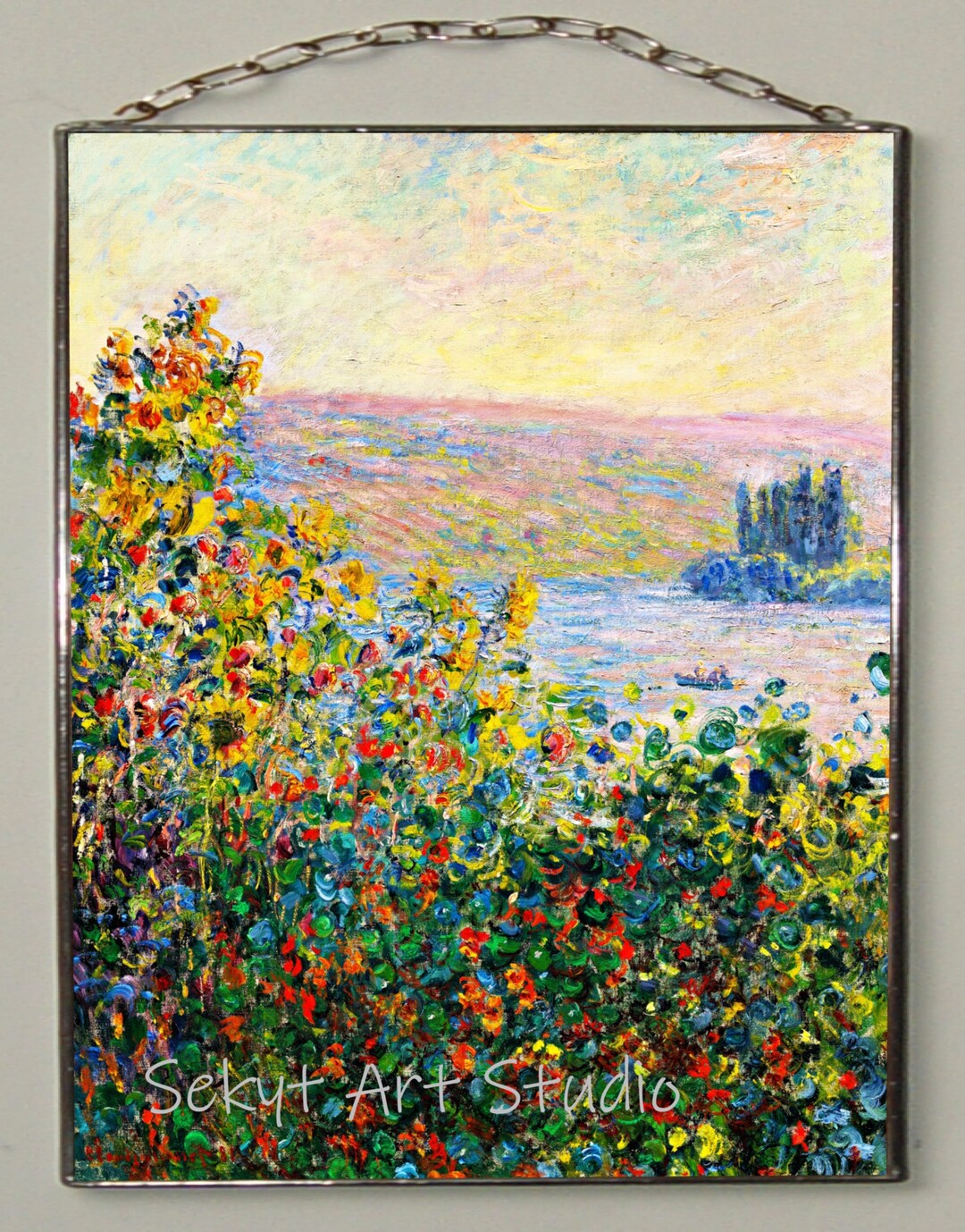 Claude Monet - Flower Beds at Vétheuil, Stained Glass and Print on ...