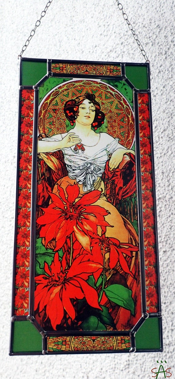 Alphonse Mucha ruby Stained Glass and Printing on - Etsy
