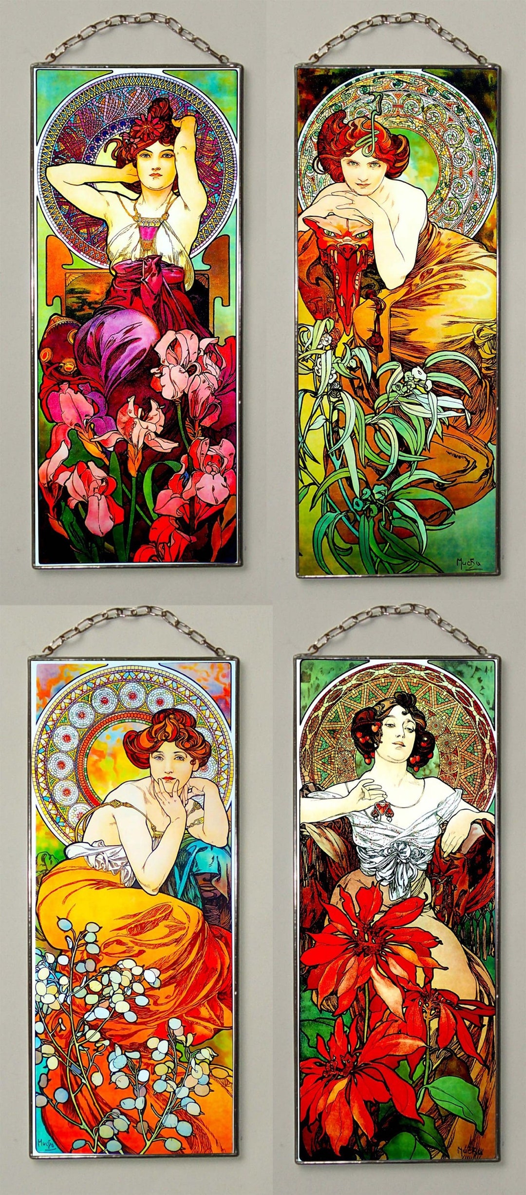 8x Alphonse Mucha - Ruby, Emerald, Ametyst, Topaz, (price for All), 4x ...