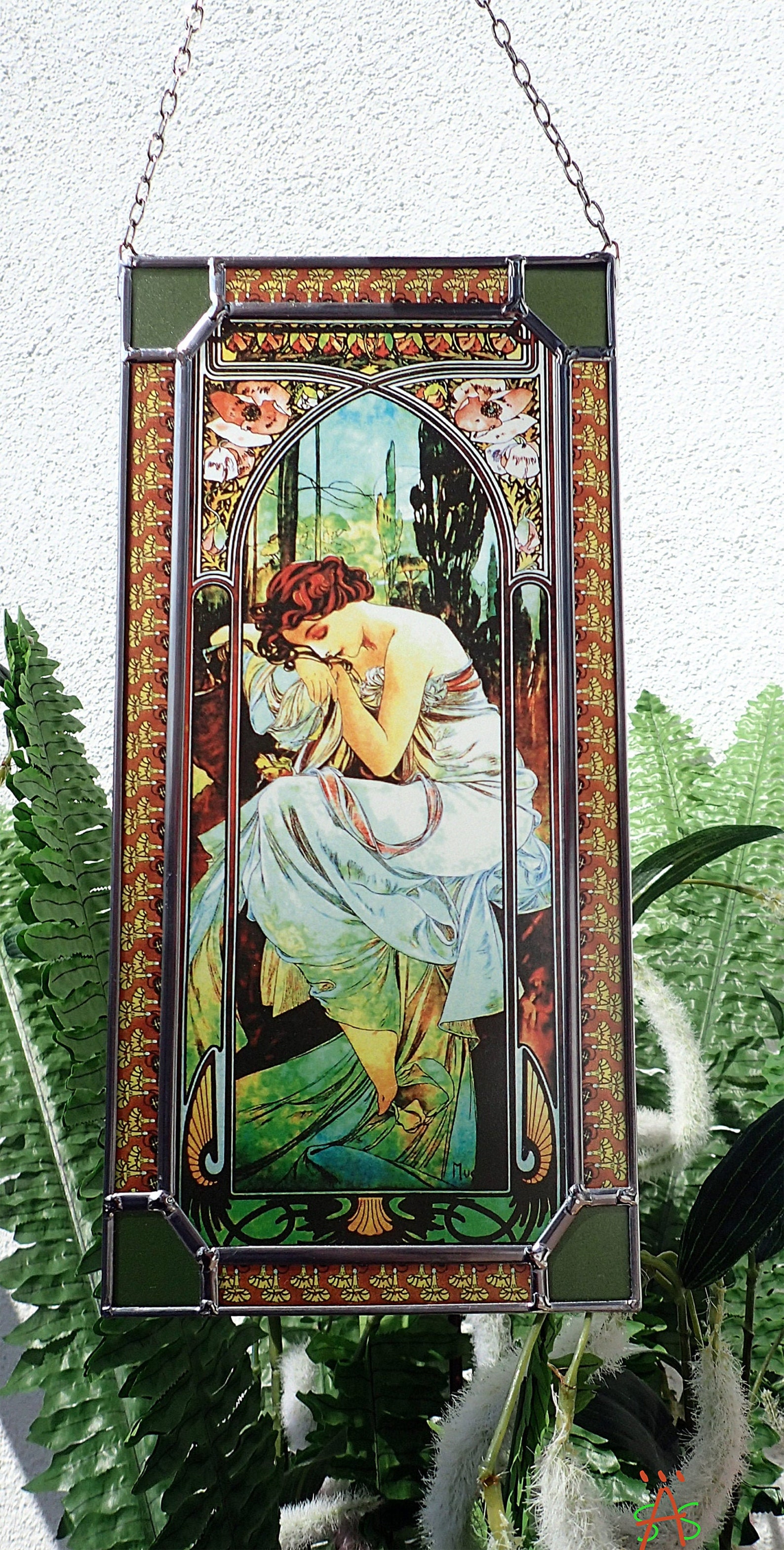 Alphonse Mucha Night, Stained Glass and Print on Canvas. canvas 280 Gsm ...