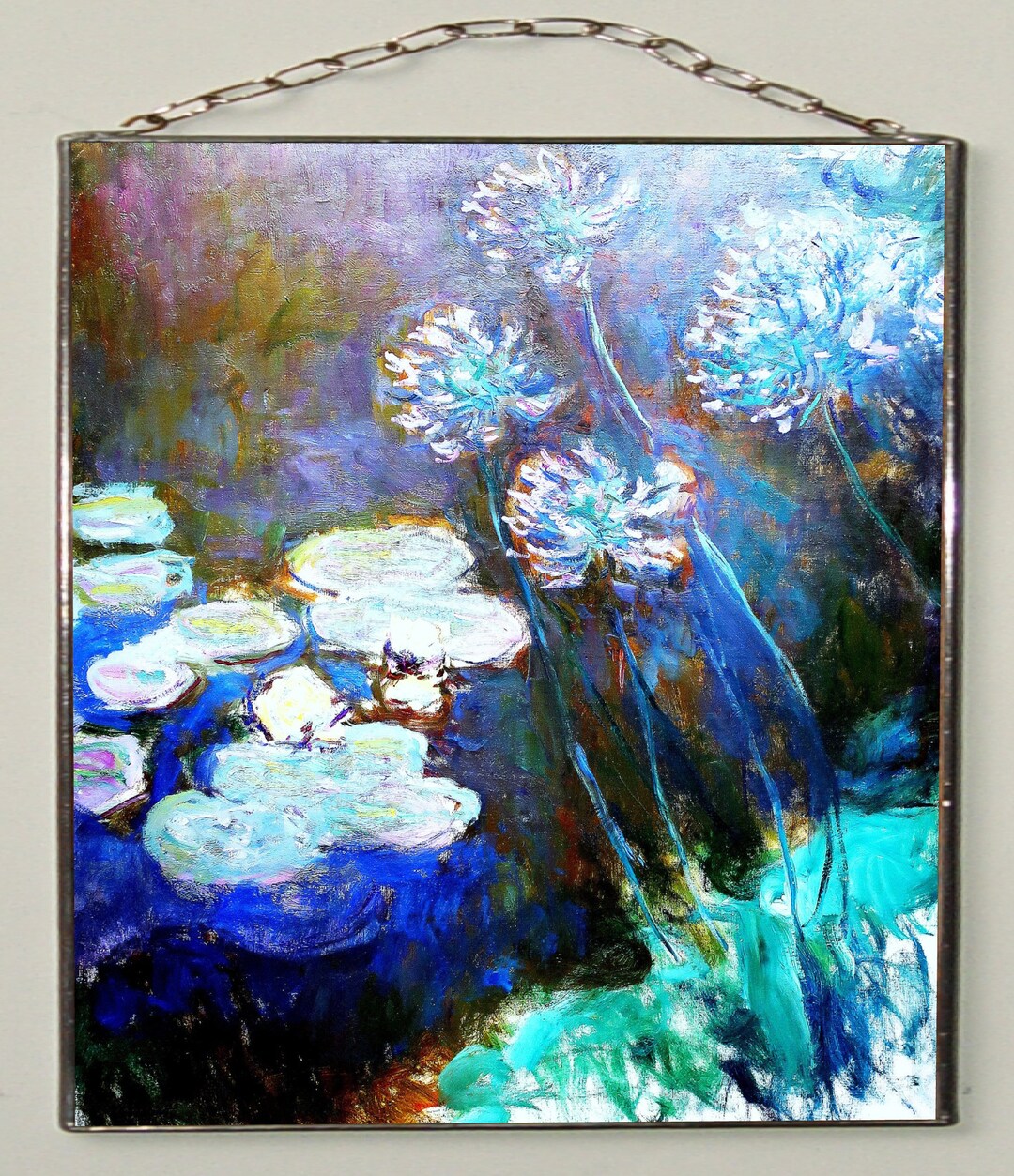 Claude Monet - Blue Water Lilies, Stained Glass and Print on Canvas ...