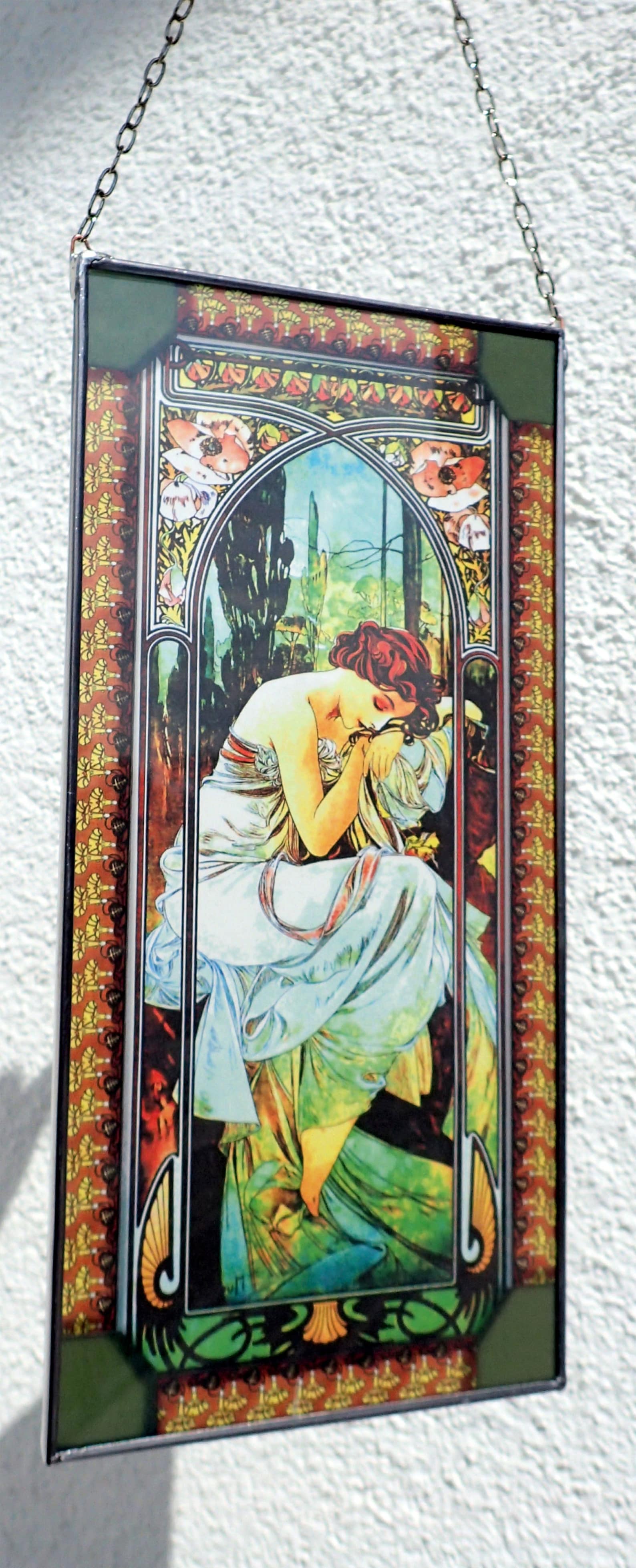 Alphonse Mucha Night, Stained Glass and Print on Canvas. canvas 280 Gsm ...