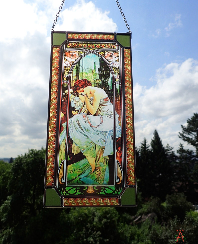 Alphonse Mucha Night Stained Glass and Printing on Canvas. - Etsy