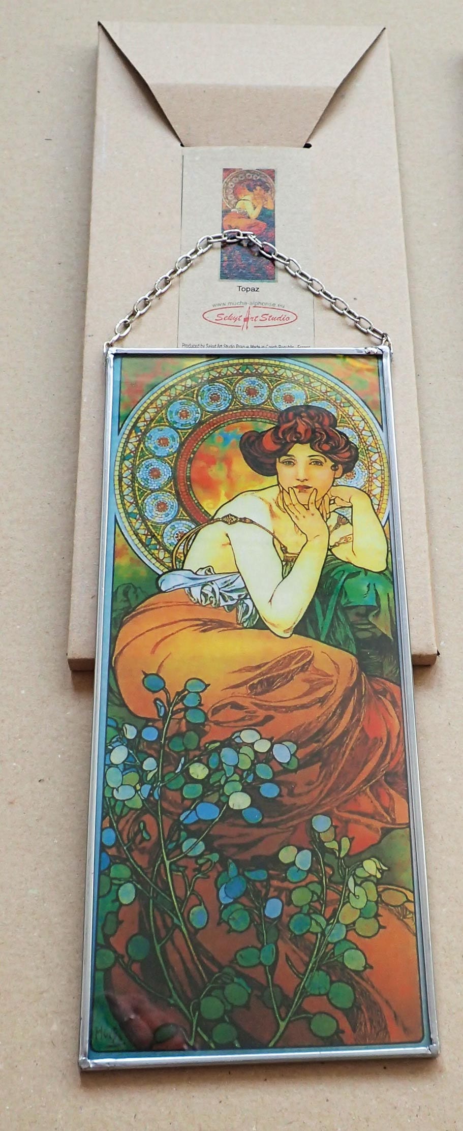 Alphonse Mucha - Topaz. Stained Glass and Print on Canvas. Present.gift ...
