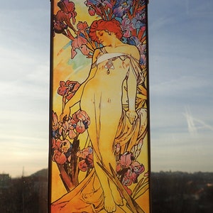 Alphonse Mucha - the Flowers: Iris, Stained Glass and Print on Canvas ...