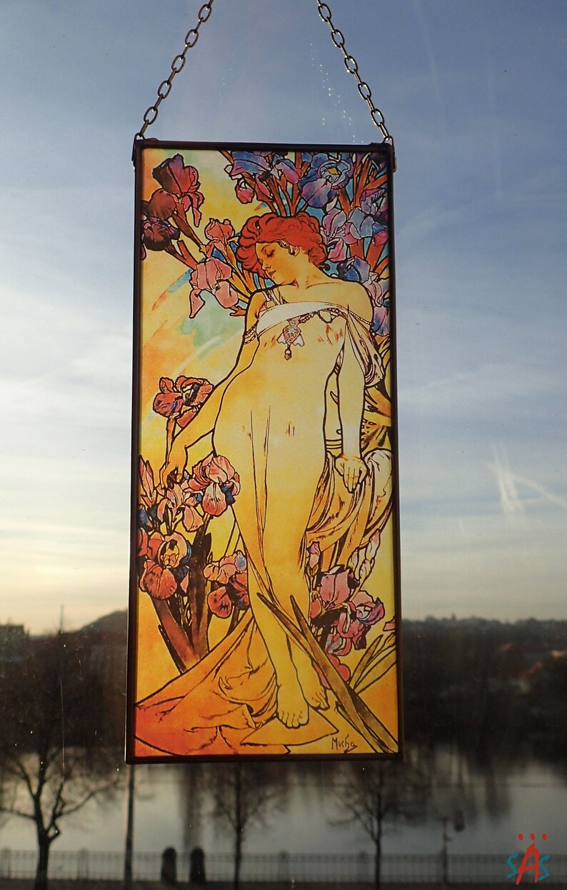 Alphonse Mucha the Flowers: Iris Stained Glass and Printing - Etsy