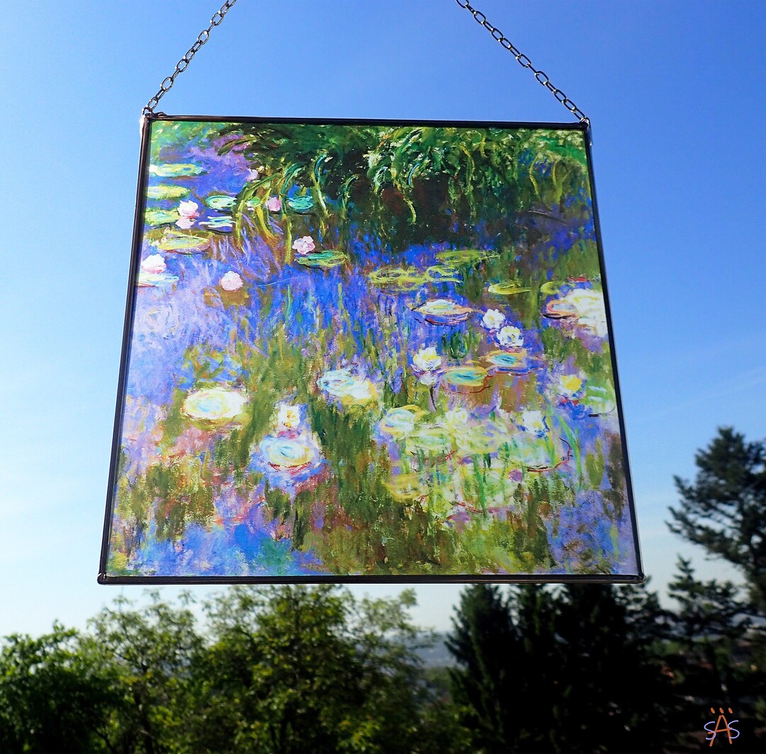 Claude Monet - Water Lilies. Stained Glass and Print on Canvas. Present ...
