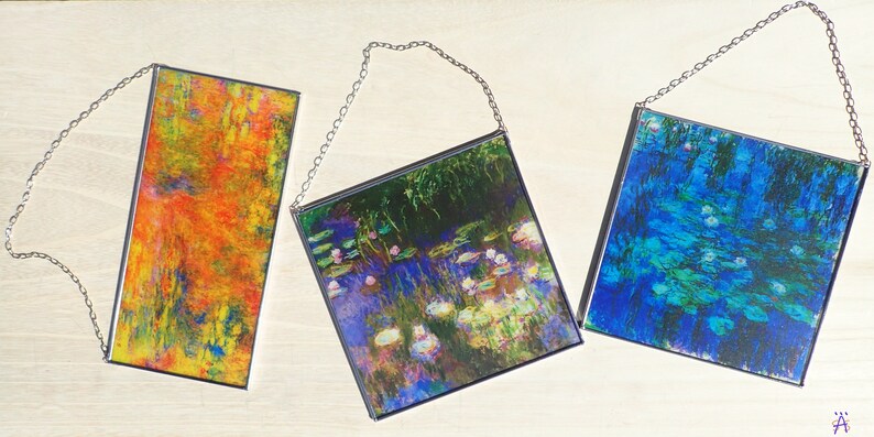 Claude Monet - Water Lilies. Stained Glass and Print on Canvas. Present ...