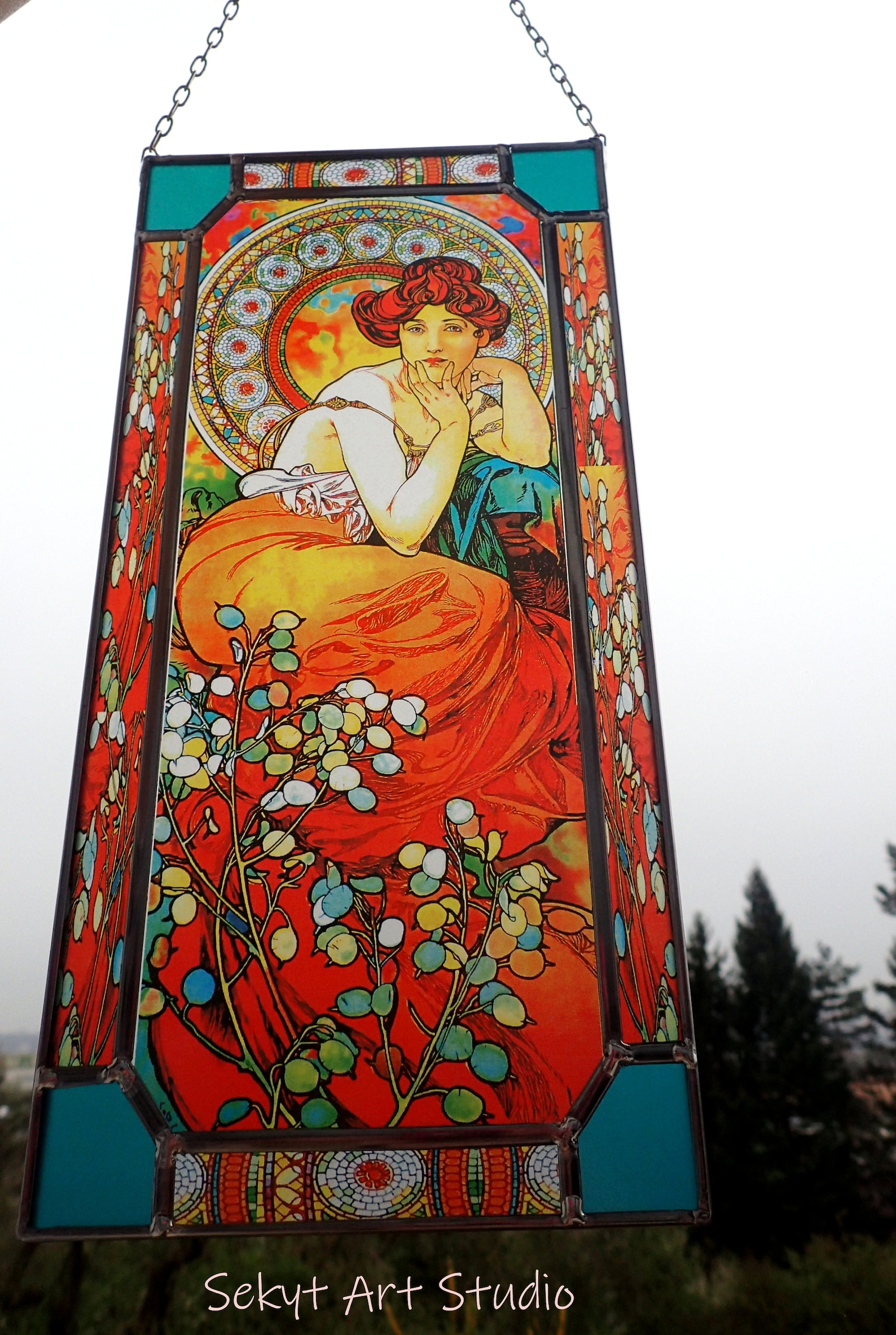 Alphonse Mucha Topaz. Stained Glass and Printing on - Etsy