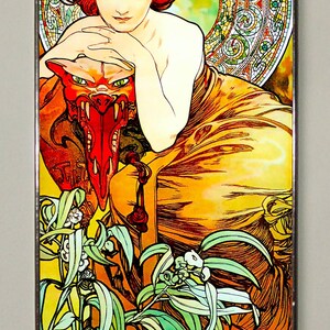 Alphonse Mucha - Ruby, Emerald, Ametyst, Topaz.stained Glass and Canvas ...