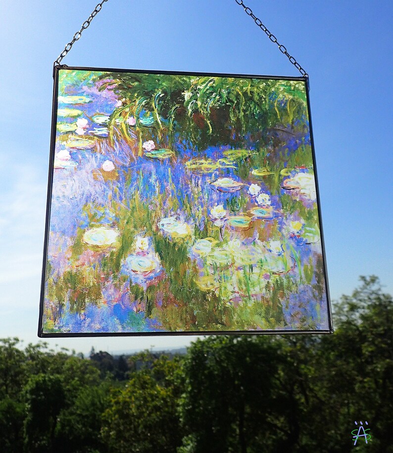Claude Monet - Water Lilies. Stained Glass and Print on Canvas. Present ...