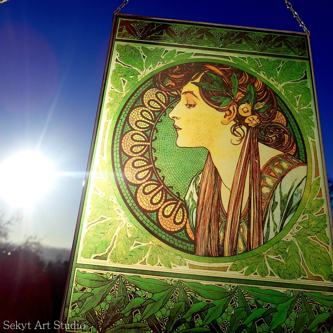 Alphonse Mucha - Laurel, Stained Glass and Print on Canvas. (canvas 280 ...