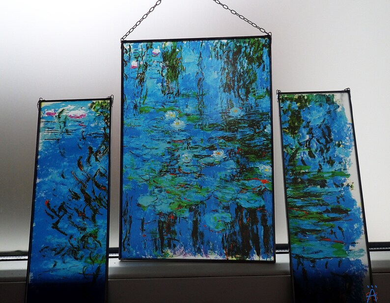 Claude Monet - Blue Water Lilies, Stained Glass and Printing on Canvas ...