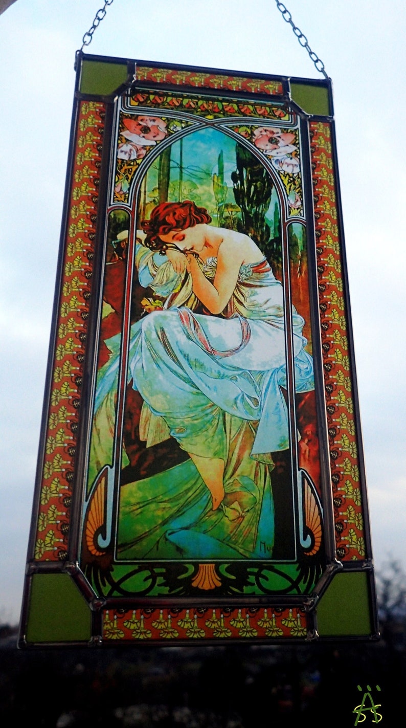 Alphonse Mucha Night Stained Glass and Printing on Canvas. - Etsy
