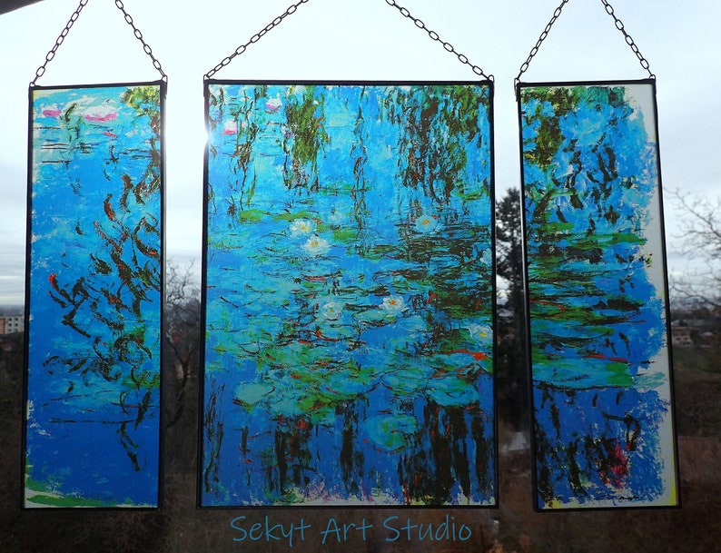 Claude Monet - Blue Water Lilies, Stained Glass and Printing on Canvas ...