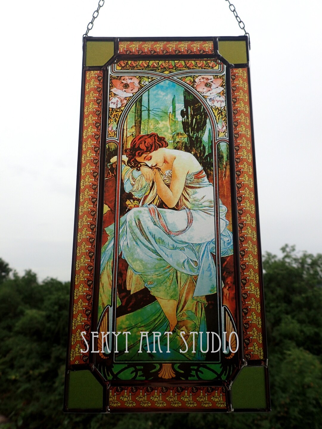 Alphonse Mucha - Night, Stained Glass and Print on Canvas. (canvas 280 ...