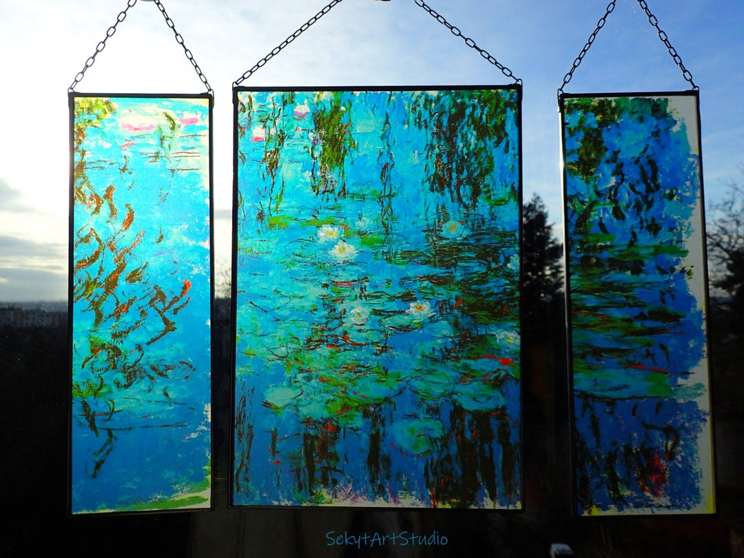 Claude Monet - Blue Water Lilies, Stained Glass and Printing on Canvas ...