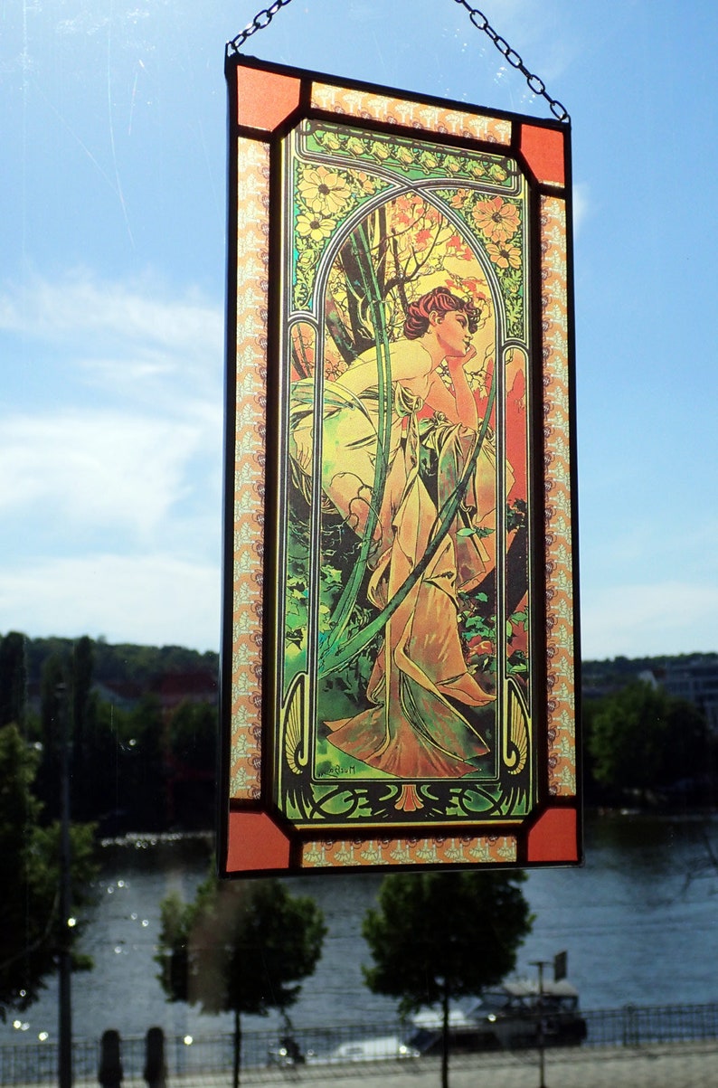 Alphonse Mucha Evening Stained Glass and Printing on - Etsy