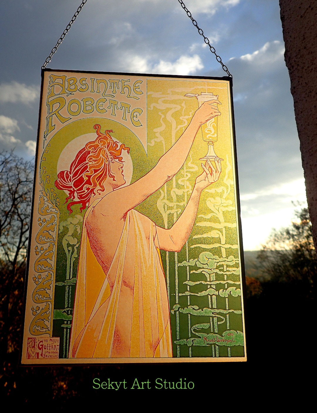 Alphonse Mucha - Absinthe Robette.stained Glass and Print on Canvas ...