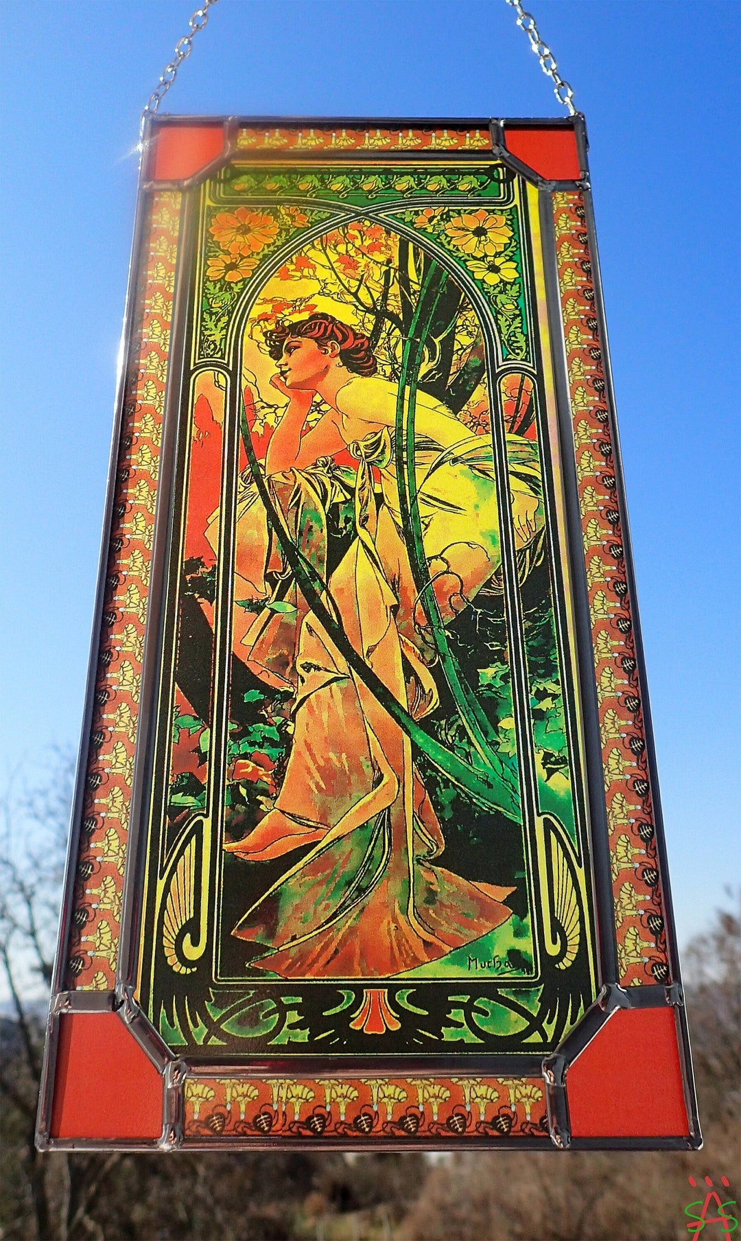 Alphonse Mucha - Evening, Stained Glass and Print on Canvas. Present ...