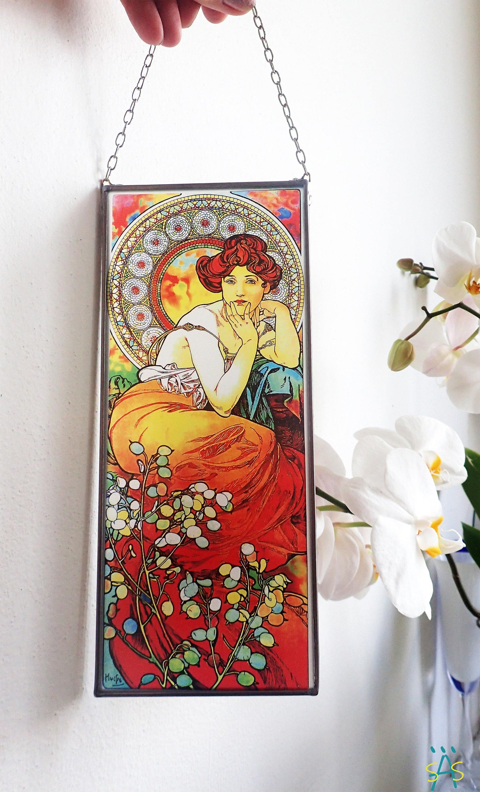 Alphonse Mucha - Topaz. Stained Glass and Print on Canvas. Present.gift ...
