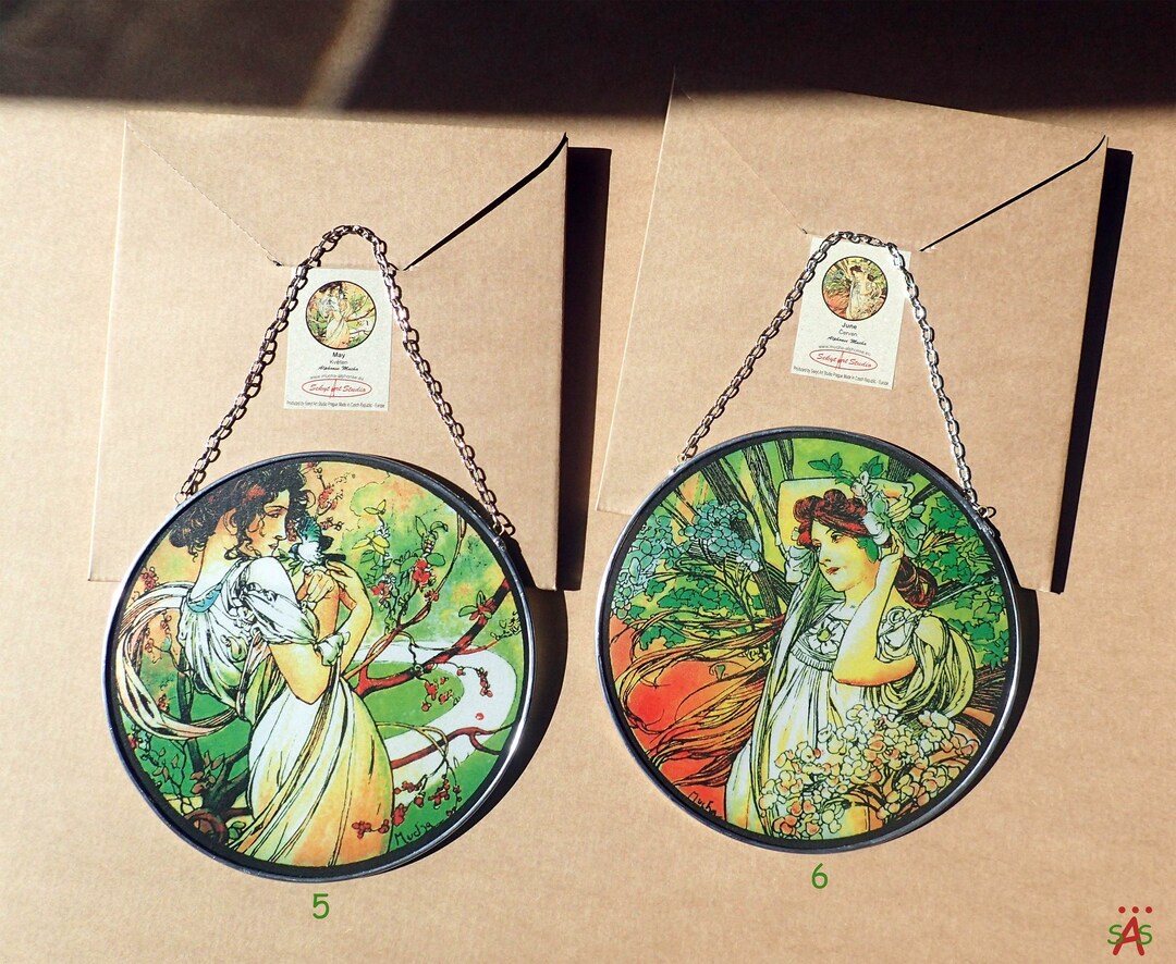 2x Alphonse Mucha - the Months (1899), May and June, Stained Glass and ...
