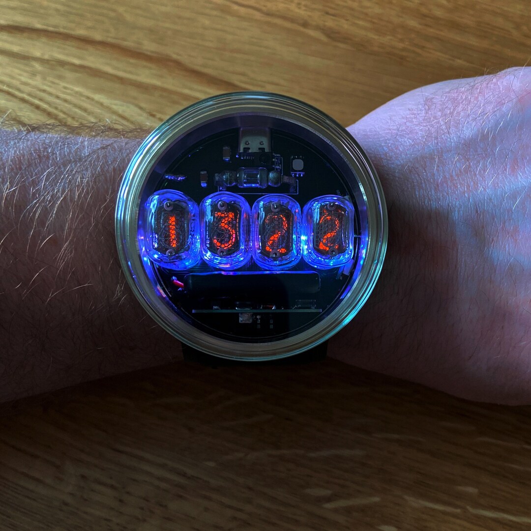 Nixie Tube Watch Wrist IN-17 Clock Ticker Style Compact Neon-lit Wristwatch Glowing Gas ...