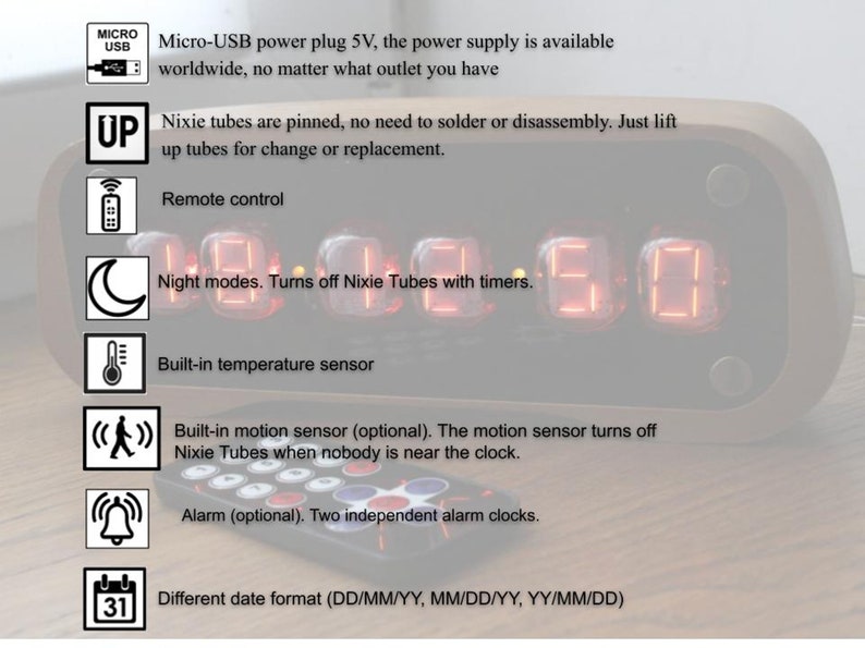 Assembled Numitron Clock IV-19 VFD Nixie Era Arduino Steampunk | Etsy