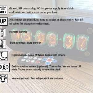 Nixie Tube Clock, Includes IN-12 Tubes, Remote Control, Temperature ...