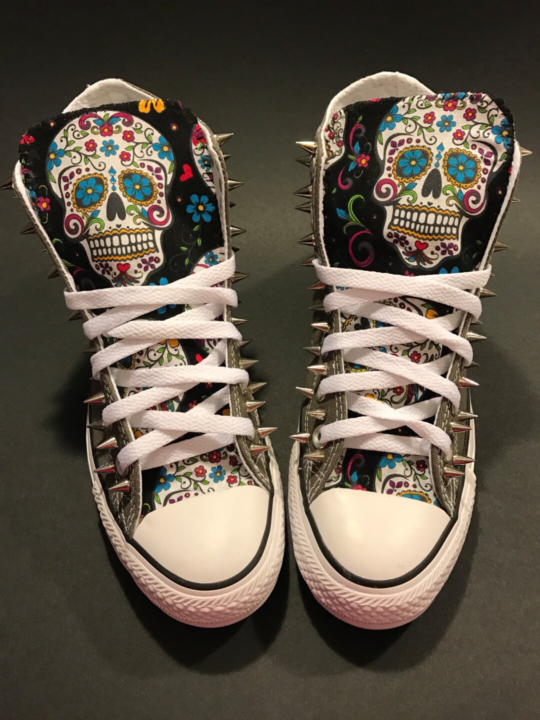 Sugar Skull Converse Shoes With Spikes - Etsy